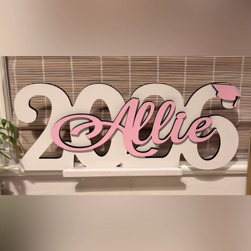 Party Supplies | 4 Custom 226 Name Sign Allie Pink White Graduation ...